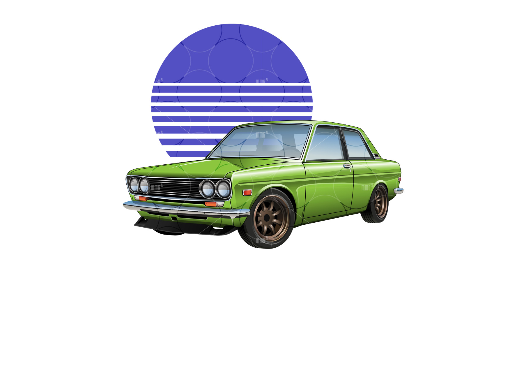 JDM 1970’s classic car restored, custom alloy wheels and 80’s sunset ...